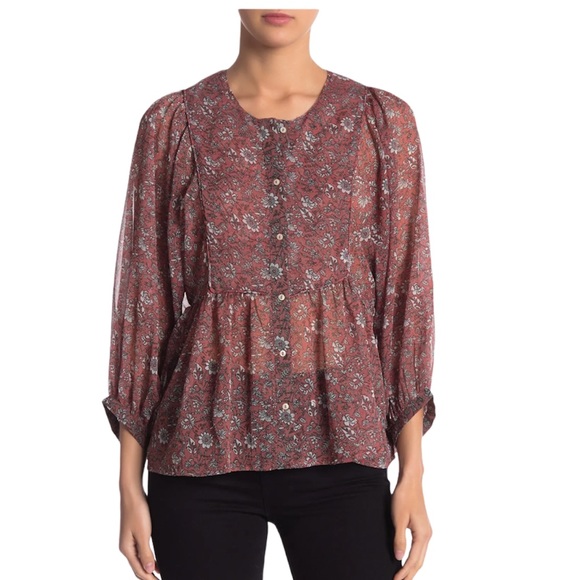 Lucky Brand | Tops | Lucky Floral Boho Peasant Blouse 34 Sleeve Sheer ...